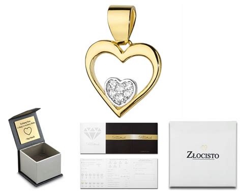 ZŁOTA ZAWIESZKA SERDUSZKO Z DIAMENTAMI BRYLANTAMI 12877208882 Allegro pl