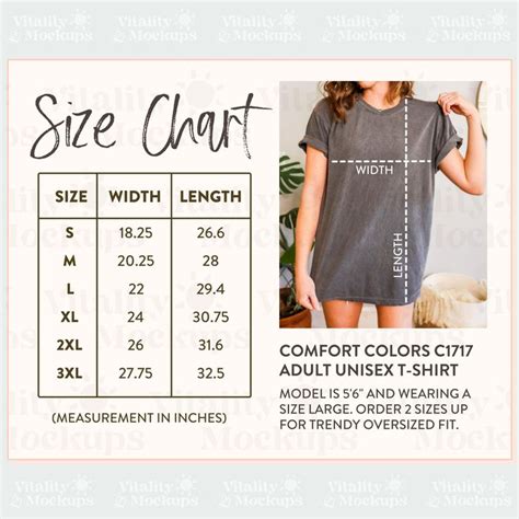 Comfort Colors Size Chart C1717 Comfort Colors Mockup Size Chart Canva