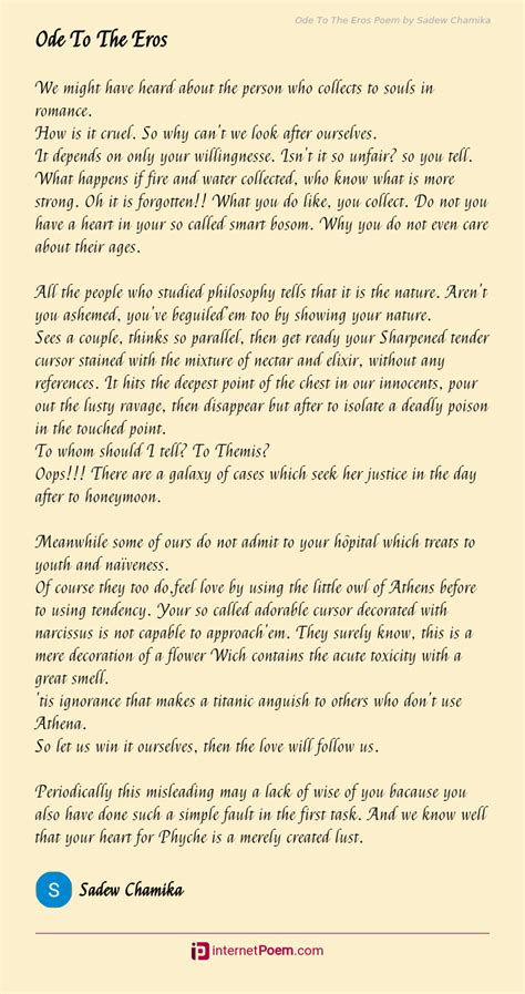 Ode To The Eros Poem By Sadew Chamika