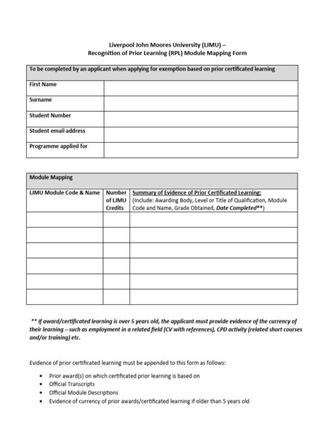 Ljmu Rpl Module Mapping Form Pdf