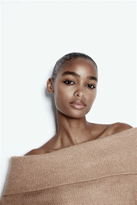 Rib Knit Off The Shoulder Jumper Beige Marl Ladies Handm Gb