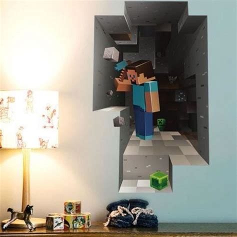 Autocollant Mural Minecraft 3d Decal Pvc Multicolore Gris