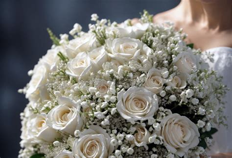 A Bride Holding A Wedding Bouquet In Her Hand Close Up Stock
