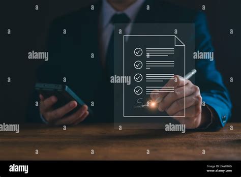 Electronic Document Signature Concept Document Management Man Sign An Electronic On Laptop