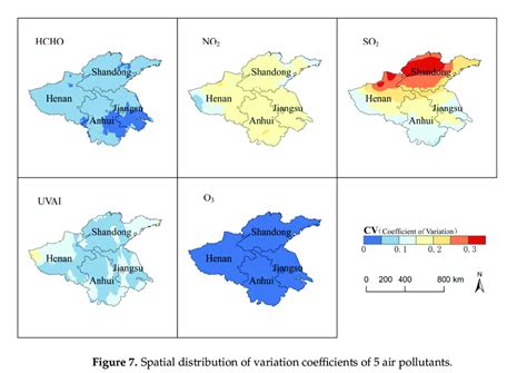Spatial Distribution Of Variation Coefficients Of 5 Air Pollutants