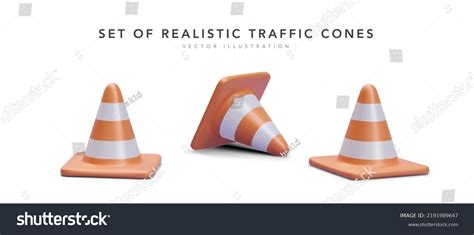 Set 3d Realistic Traffic Cones Isolated Stock Vector Royalty Free