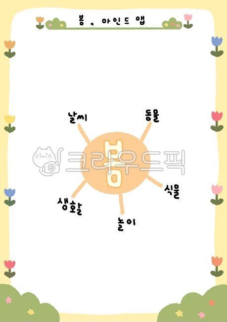 봄 마인드맵 꽃 튤립 봄활동지 사진 이미지 일러스트 캘리그라피 지우쌤작가