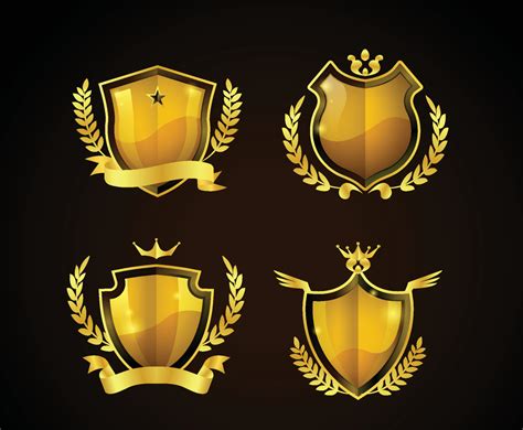 Set Of Shield Logo In Gold Color Vector Art And Graphics