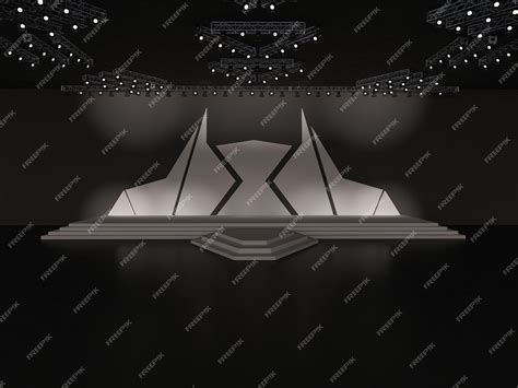 사용자 지정 배경 디자인 및 무대 계단 3d 렌더링 그림이 있는 이벤트 무대 프리미엄 사진