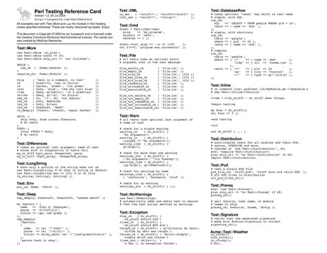 Github Staticoperl Test Refcard Perl Testing Reference Card 2004