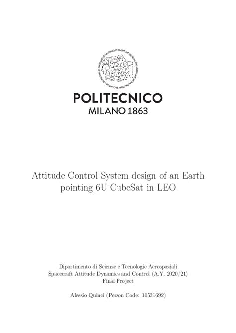 Pdf Adcs Design For Earth Pointing Cubesat Mission