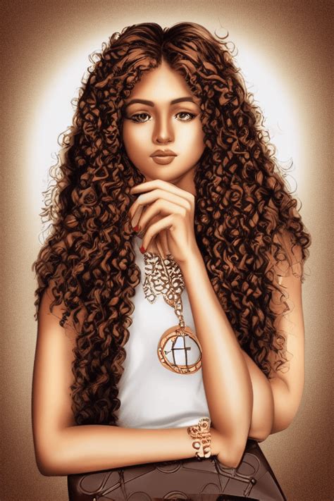 Beautiful Brown Skin College Girl With Long Golden Curls Realistic Big