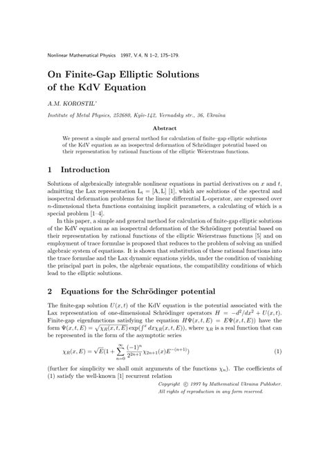 Pdf Finite Gap Elliptic Solutions Of The Kdv Equation