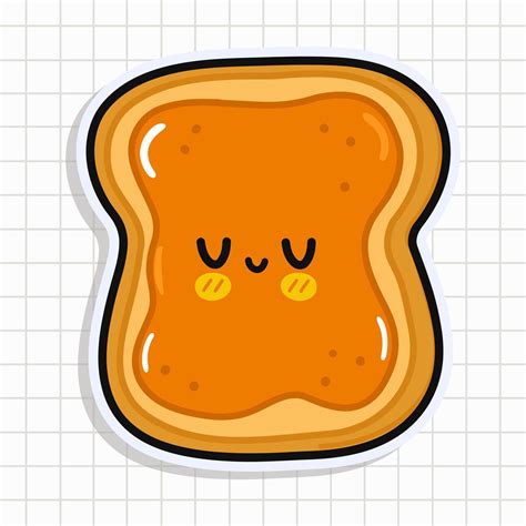 Cute Funny Toast Piece Of Bread With Peanut Butter Sticker Vector Hand