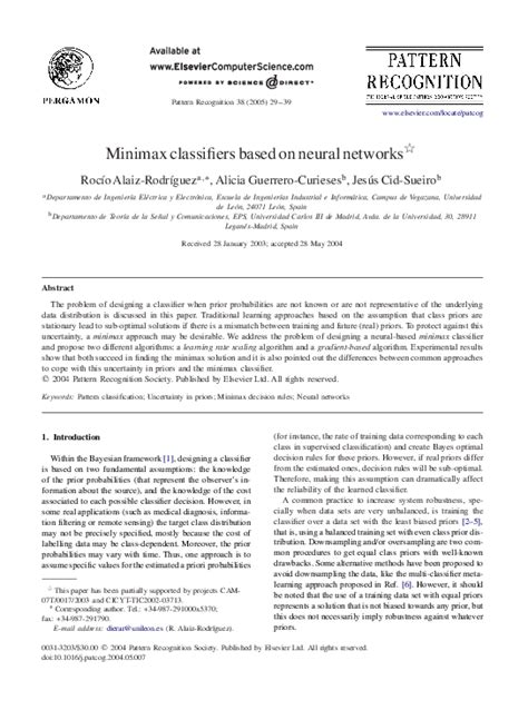 pdf minimax classifiers based on neural networks