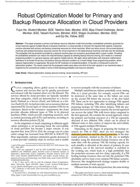 robust optimization model for primary and backup resource allocation in