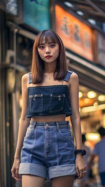 Premium Photo Cute Chinese Young Girl Summer Look Generative Ai