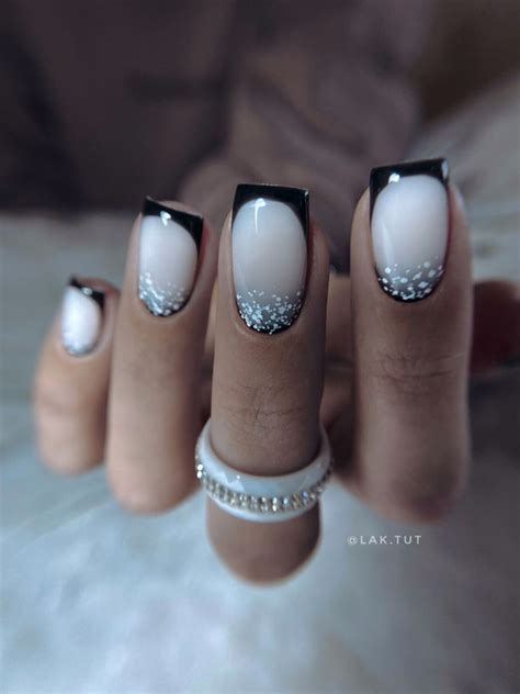 Черно белый френч 80 фото на длинные и короткие ногти