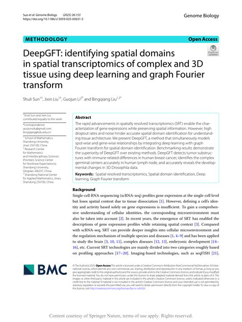 Pdf Deepgft Identifying Spatial Domains In Spatial Transcriptomics