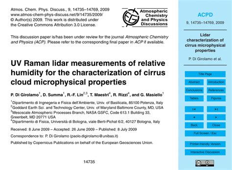 Pdf Uv Raman Lidar Measurements Of Relative Humidity For The Characterization Of Cirrus Cloud