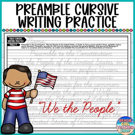 Preamble Cursive Tracing And Writing Practice Constitution Day Activity
