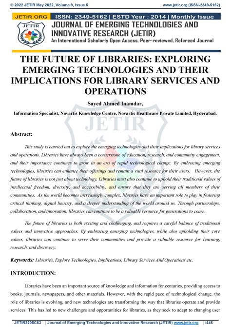 Pdf The Future Of Libraries Exploring Emerging Technologies And