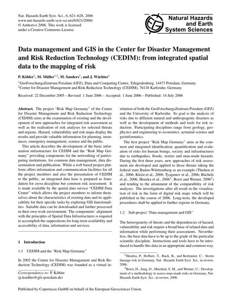 Pdf Data Management And Gis In The Center For Disaster Management And