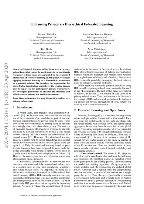 pdf enhancing privacy via hierarchical federated learning