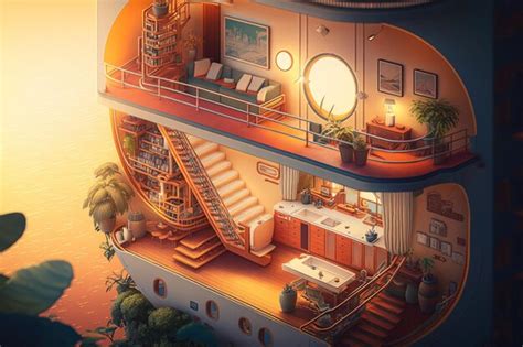 Premium Ai Image There Is A Picture Of A House With A Staircase And A