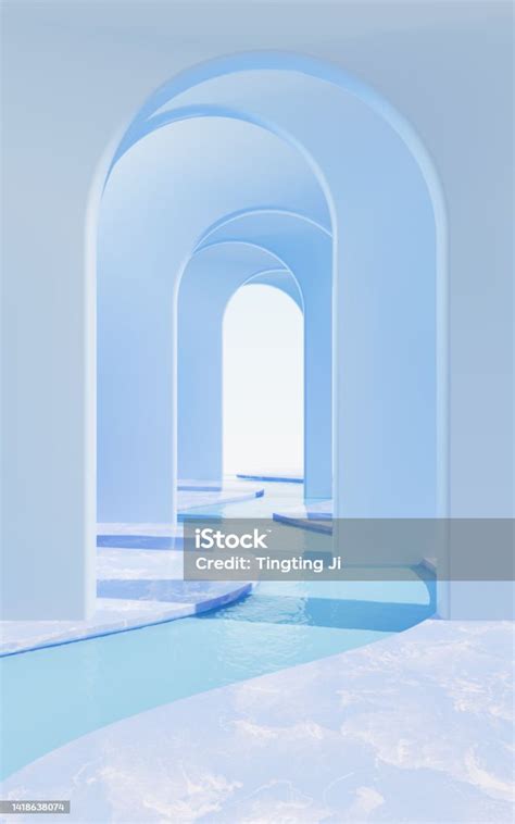 물 배경 아치 터널 기하학적 구조 3d 렌더링이있는 아치 아키텍처 초현대적에 대한 스톡 사진 및 기타 이미지 초현대적 터널 모던 양식 Istock
