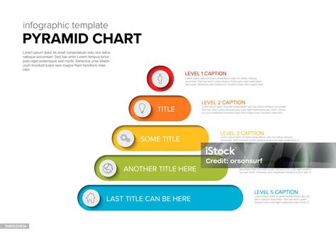 Vector Infographic Pyramid Chart Diagram Template With Icons Made From Five Stripes Stock