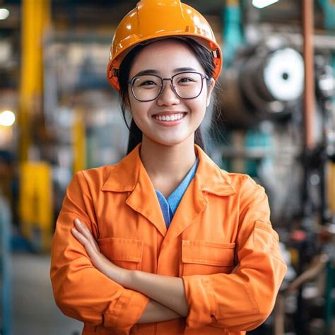 Portrait Of Asian Emgineer Male Female Technician In Safty Uniform