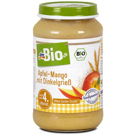dmBio Fruchtbrei Apfel Mango mit Dinkelgrieß