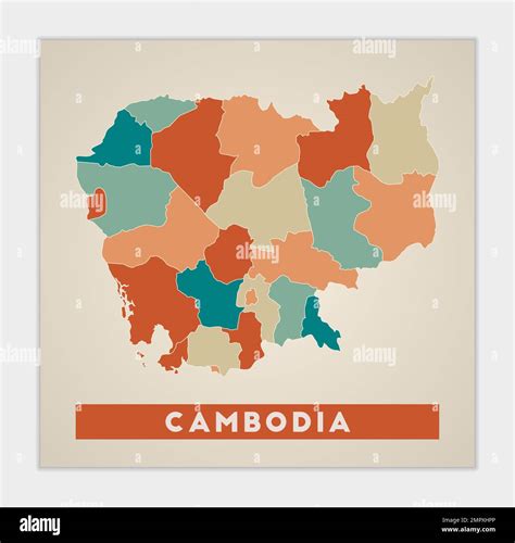 Cambodia Poster Map Of The Country With Colorful Regions Shape Of