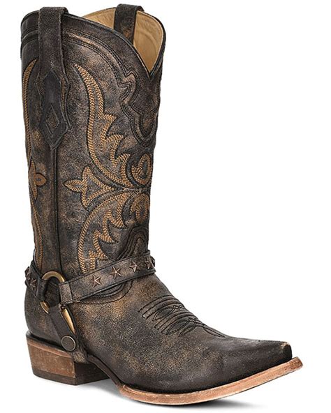 Corral Mens Embroidered And Harness Western Boots Snip Toe Black