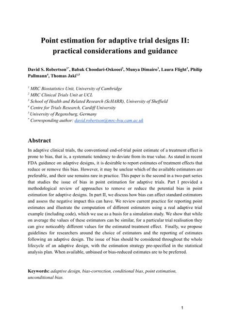 Pdf Point Estimation For Adaptive Trial Designs Ii Practical Considerations And Guidance
