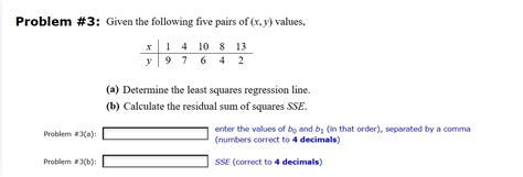 Solved Problem Given The Following Five Pairs Of X Y Chegg Com