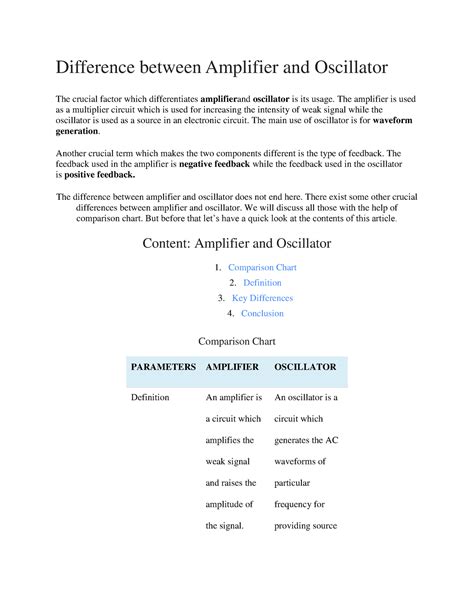 Difference Between Amplifier And Oscillator Electronics