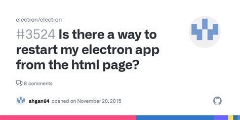 Is There A Way To Restart My Electron App From The Html Page · Issue