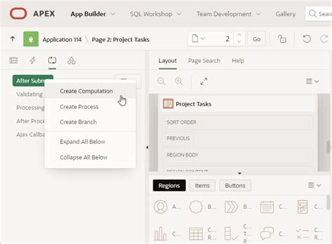 oracleapex processing tab oracledatabase lowcodedevelopment