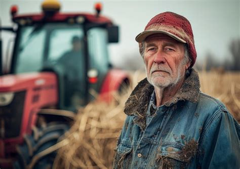 Premium Photo Man Standing In Field Next To Tractor