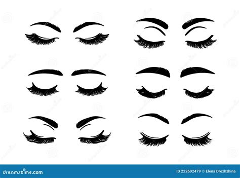 Set Of Closed Female Eyes Eyelashes And Eyebrows Stock Vector