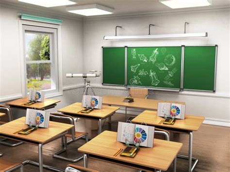 Class Of Astronomy In School Lesson 3d Render Perspective Stock