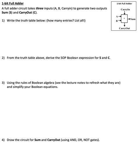Bit Full Adder Bit Full Adder A Full Adder Circuit Takes Three Inputs A B Carryin To