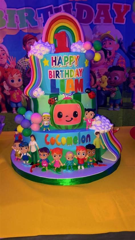 A Birthday Cake With Cartoon Characters On It