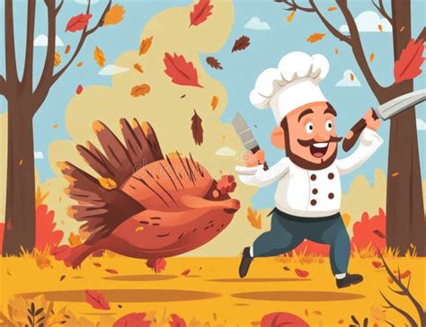 Animated Cartoon Of A Chef Chasing A Turkey Stock Image Image Of Design Trunk 330047333