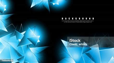 겹치는 빛나는 파란색 삼각형과 추상적 인 배경 격리 된 검은 색 배경 Eps 10의 벡터 그림 가리기에 대한 스톡 벡터 아트 및 기타 이미지 Istock