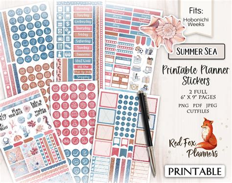Summer Sea Hobonichi Weeks Printable Planner Sticker Kit Ocean Marine