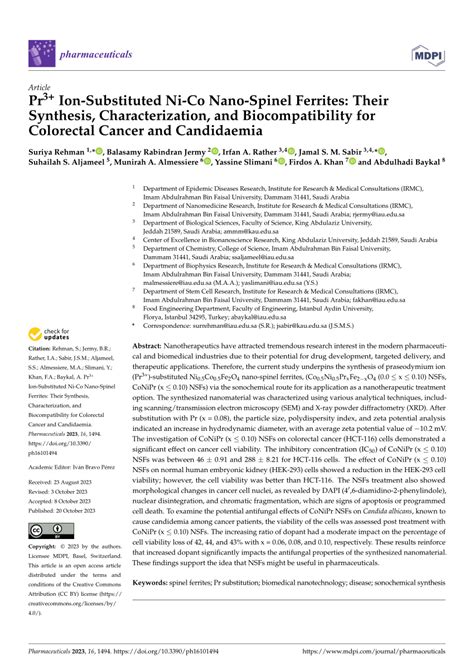 Pdf Pr3 Ion Substituted Ni Co Nano Spinel Ferrites Their Synthesis Characterization And