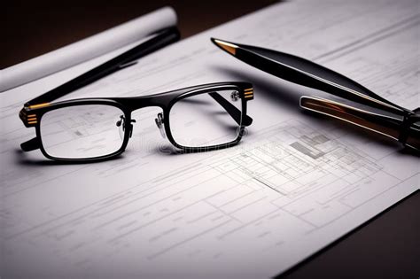 Glasses On A Plan Design Architecture Concept Construction Work